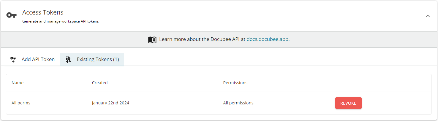 Help Center: Generate API Access Tokens | Docubee