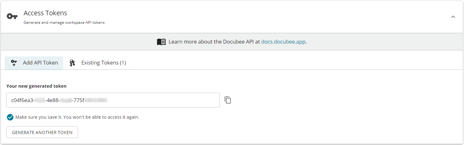 Help Center: Generate API Access Tokens | Docubee
