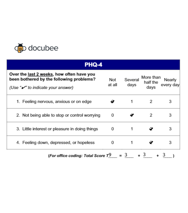 Patient Health Questionnaire-4 PHQ 4 Form | Docubee