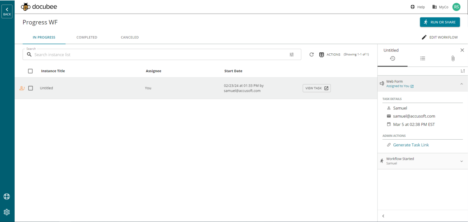 Workflow Instance List | Docubee